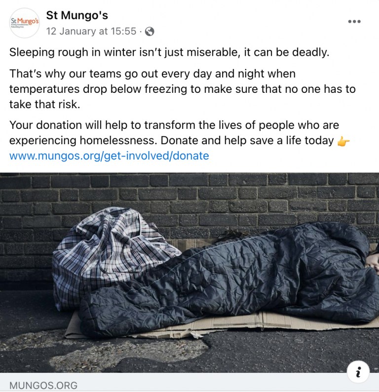 Five awesome homelessness charity social media posts - Platypus Digital